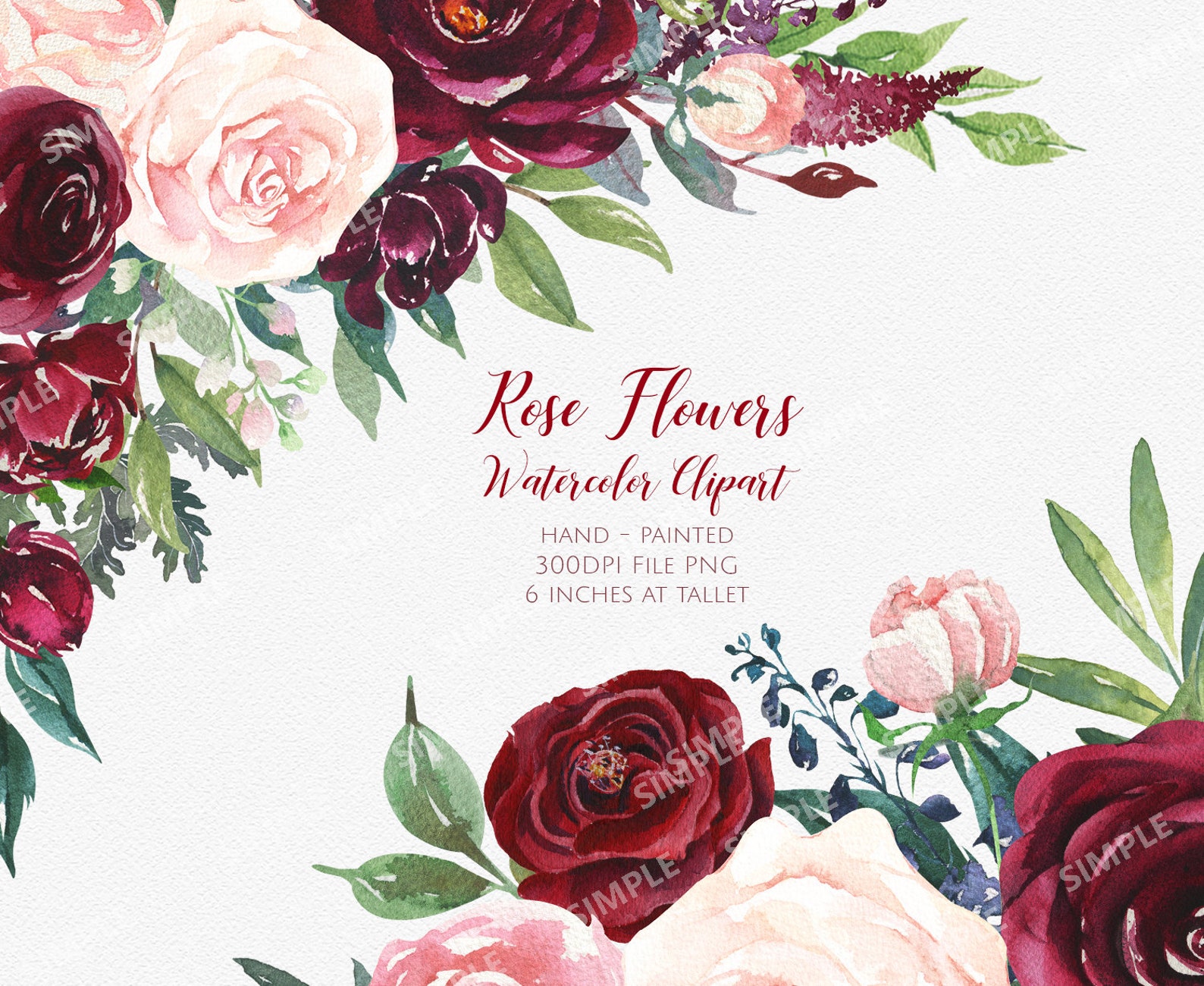 Marsala Flower Clipart,marsala Watercolor Flowers,boho Bordo Watercolor ...