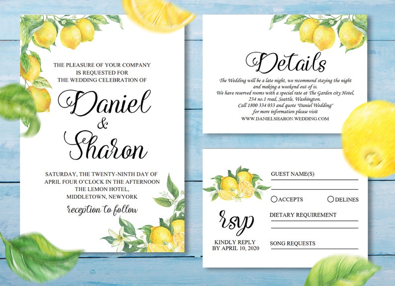 Lemon Wedding Invitation Template Download,printable Watercolor Citrus ...