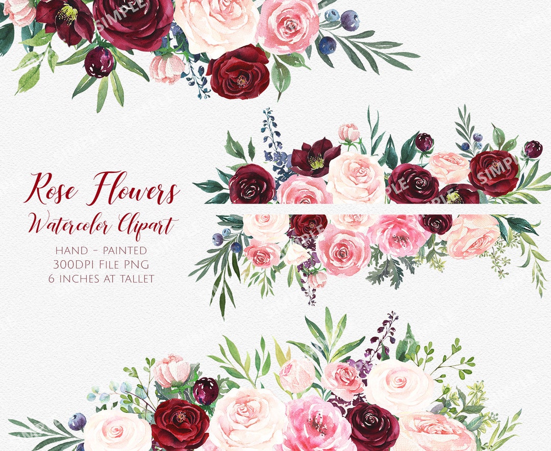 Marsala Flower Clipart,marsala Watercolor Flowers,boho Bordo Watercolor ...