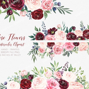 Marsala Flower Clipart,marsala Watercolor Flowers,boho Bordo Watercolor ...