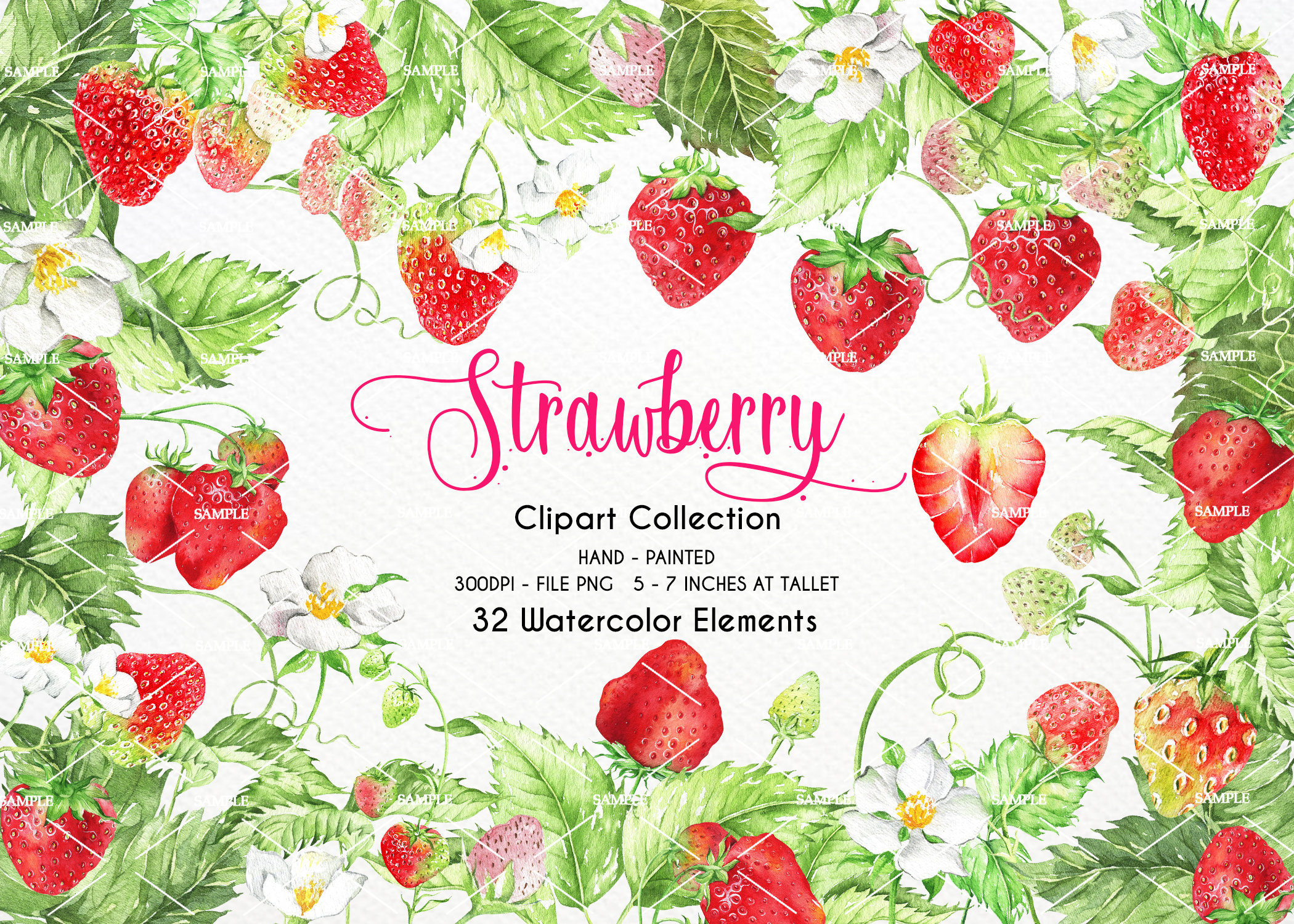 Watercolor Strawberry Clipart. Wedding Clipart Invitation Clipart ...