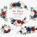 Marsala Flower Clipart,marsala Navy Watercolor Flowers,boho Bordo ...