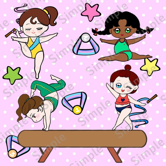 Gymnastics Digital Clipartdigital Girls Gymnastics Clip | Etsy