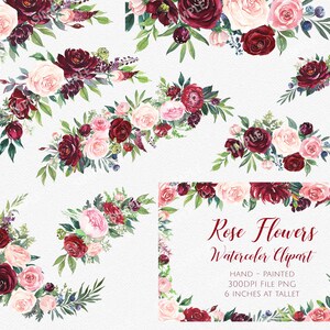 Marsala Flower Clipart,marsala Watercolor Flowers,boho Bordo Watercolor ...
