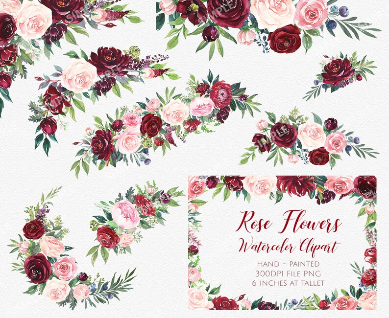 Marsala Flower Clipart,marsala Watercolor Flowers,boho Bordo Watercolor ...