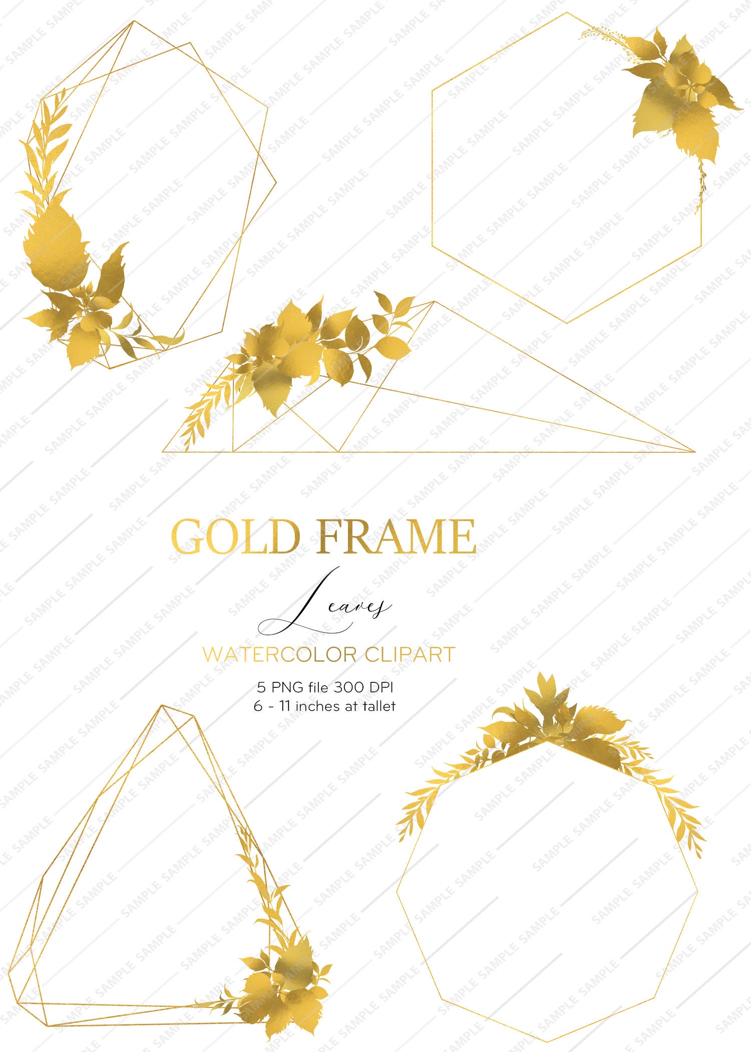 Clipart Frame Greenery Gold,watercolor Greenery Gold Geometric,frames ...