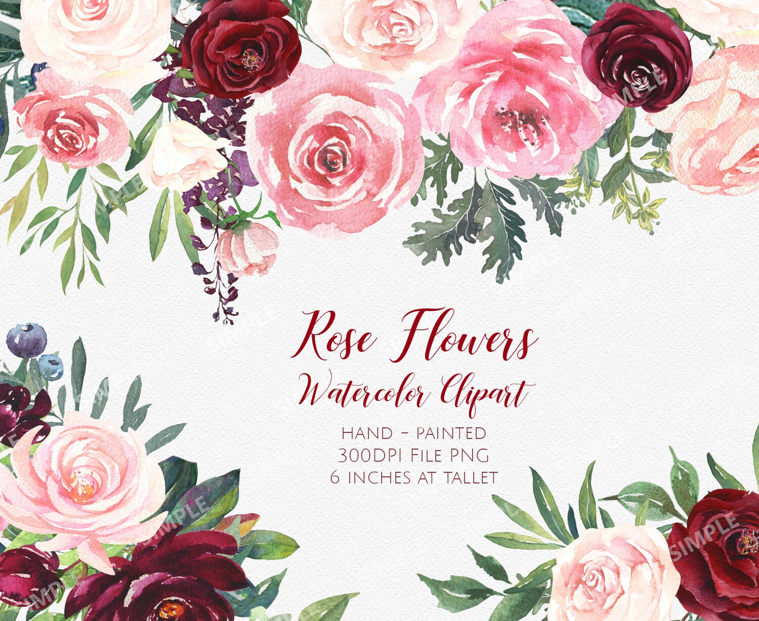 Marsala Flower Clipart,marsala Watercolor Flowers,boho Bordo Watercolor ...