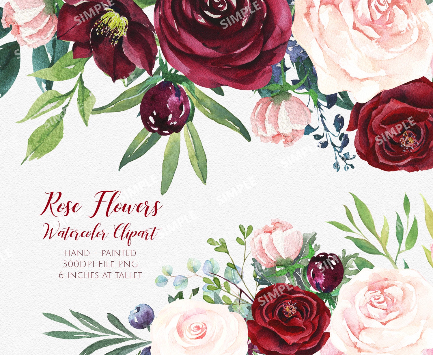 Marsala Flower Clipartmarsala Watercolor Flowersboho Bordo - Etsy
