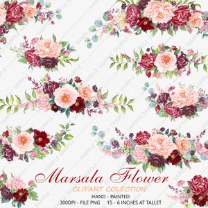 Marsala Flower Clipart,marsala Watercolor Flowers,boho Bordo Watercolor ...