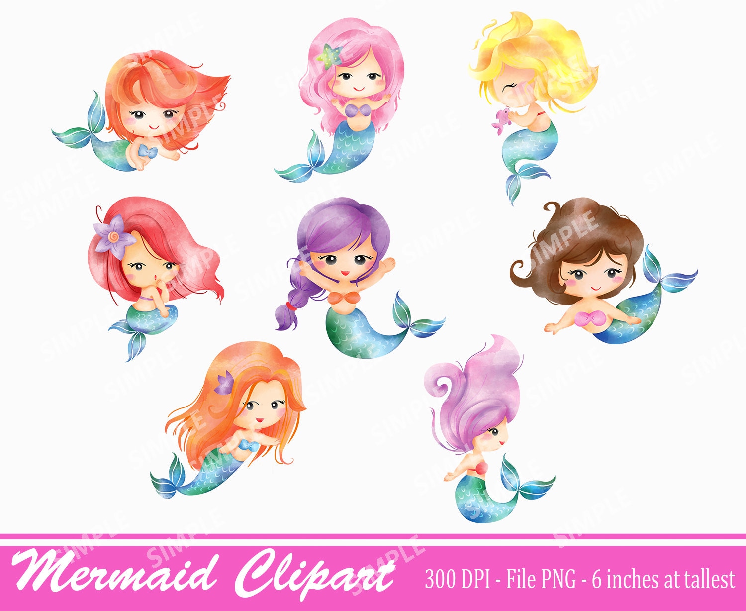 Watercolor Seashells Clipart,mermaids,fish,jellyfish,turtle,sea,octopus ...