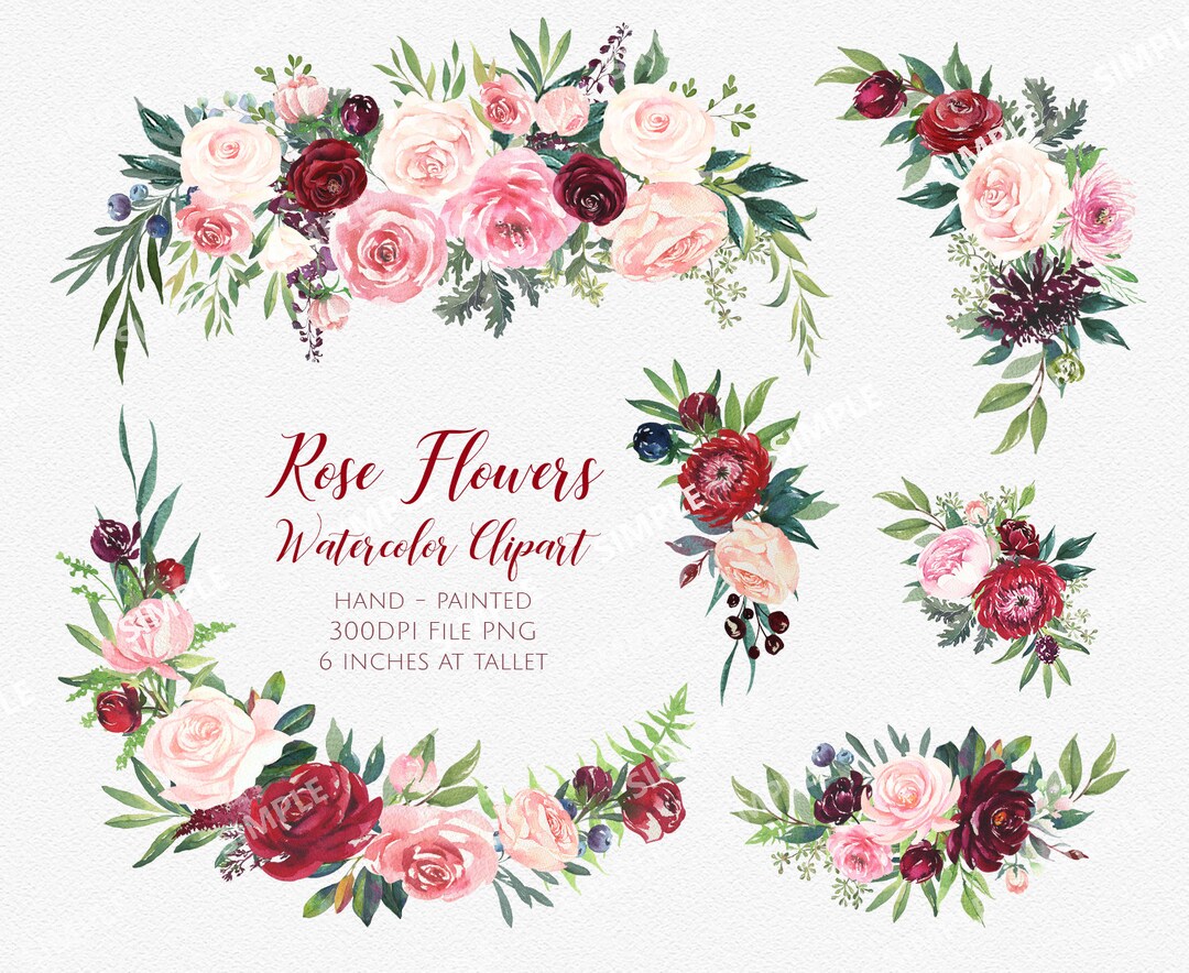 Marsala Flower Clipart,marsala Watercolor Flowers,boho Bordo Watercolor ...