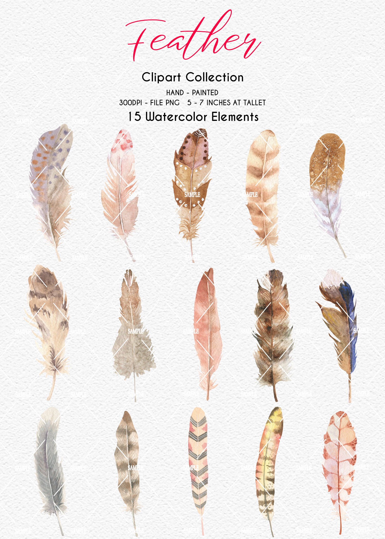 Feather Watercolor Clipart, Feather Set,feather Decor, Digital Feathes ...