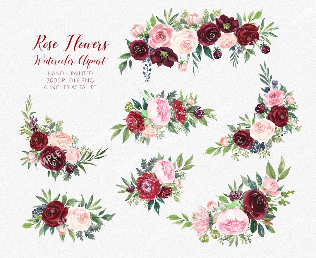 Marsala Flower Clipart,marsala Watercolor Flowers,boho Bordo Watercolor ...