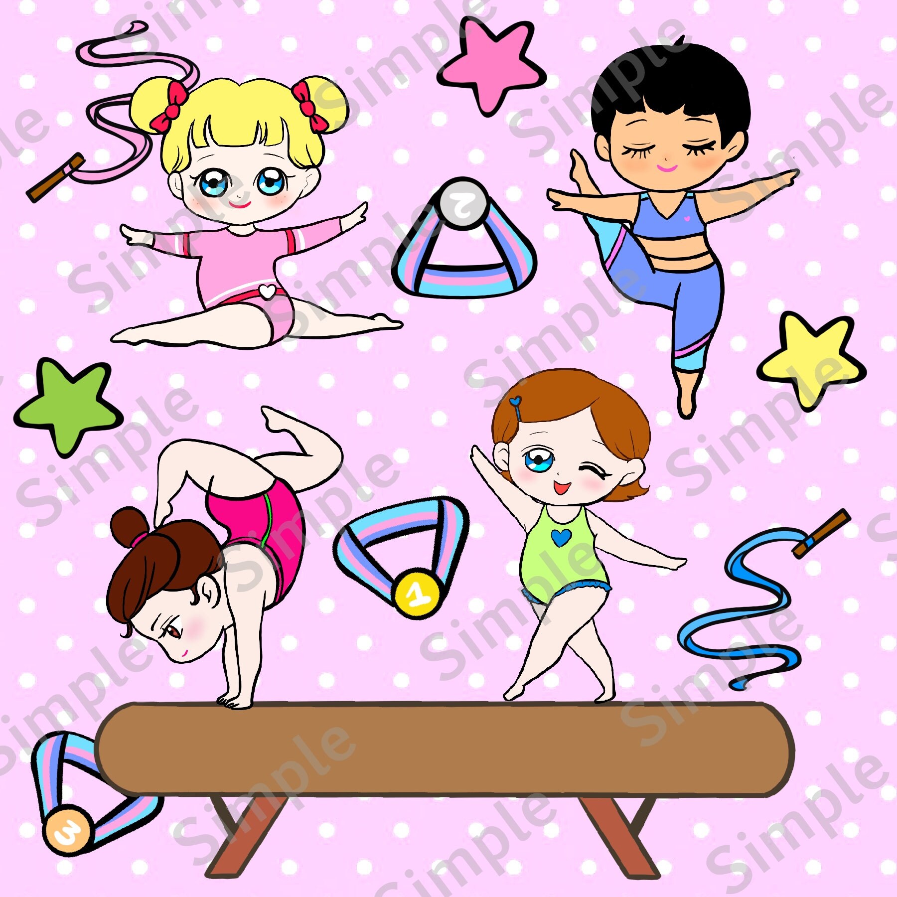 Gymnastics Digital Clipart,digital Girls Gymnastics Clip Art,gymnastic ...