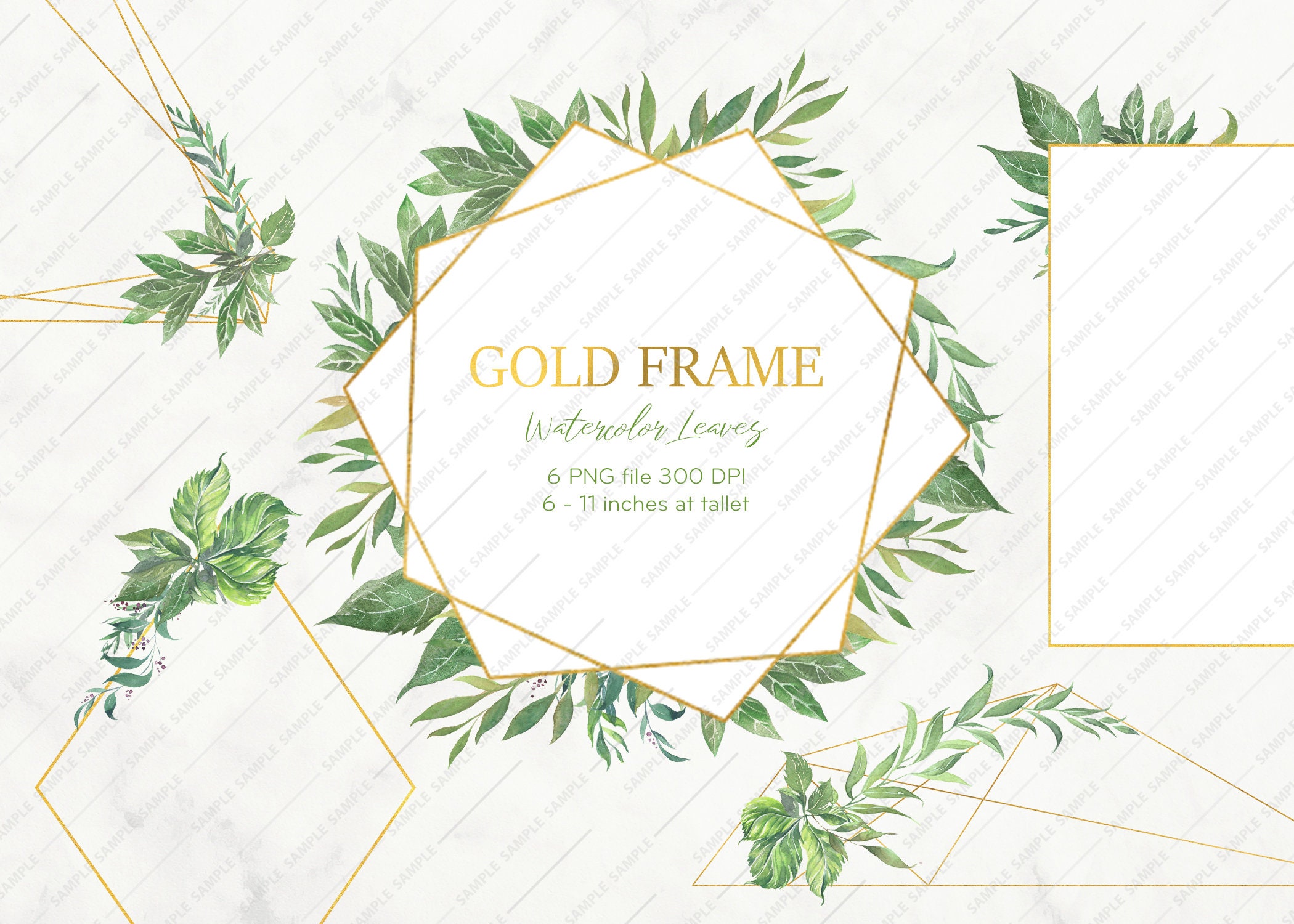 Clipart Frame Greenery,watercolor Greenery Geometric,frames Clip Art ...