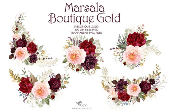 Marsala Flower Clipartmarsala Watercolor Flowers Cover Art - Etsy