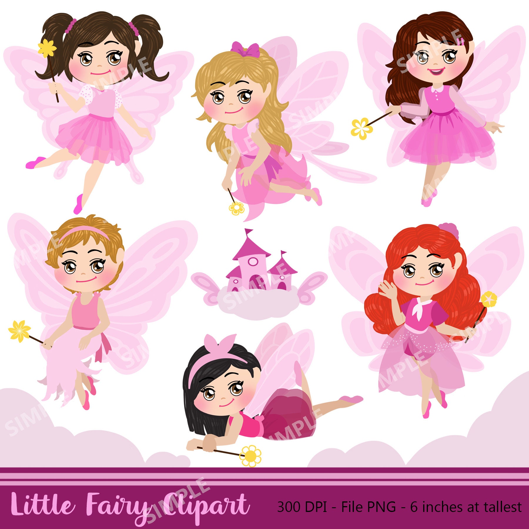 Little pink Fairy Clipart. Cute Fairies Dressed up in - Etsy Polska