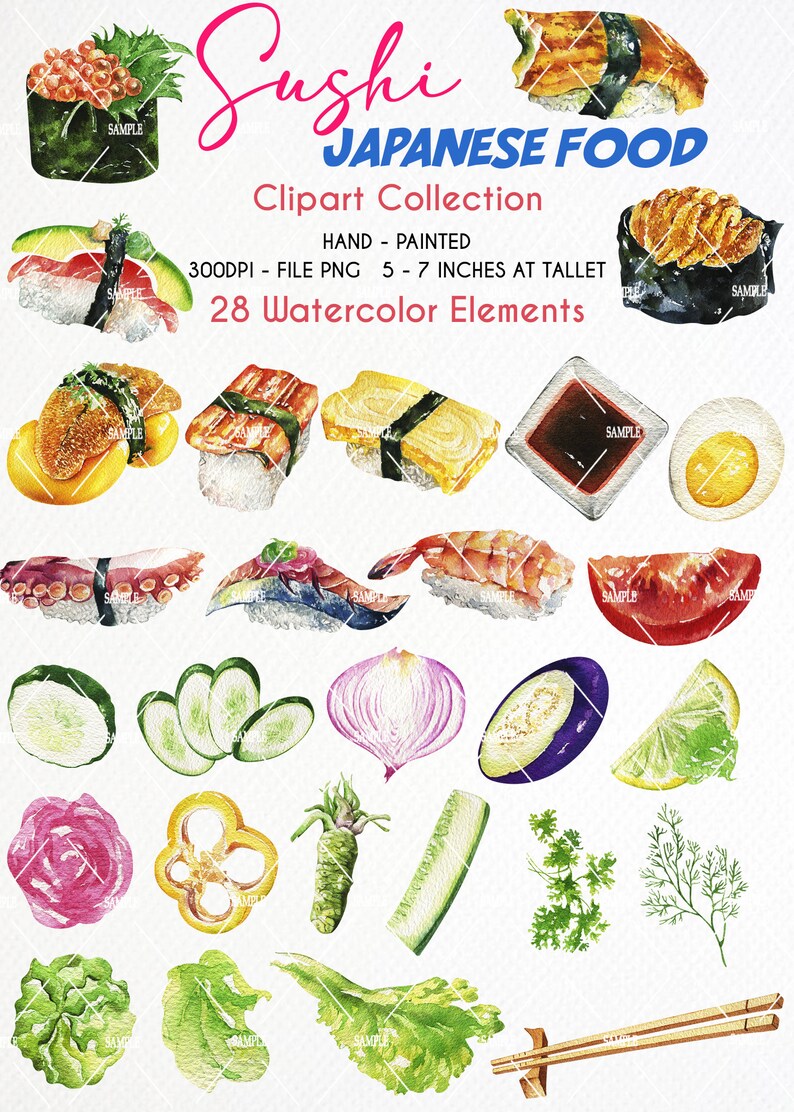 Sushi Watercolor Clipart,salad Watercolor Png,japanese Food,sushi ...