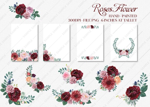 Marsala Flower Clipartmarsala Watercolor Flowersboho Bordo | Etsy