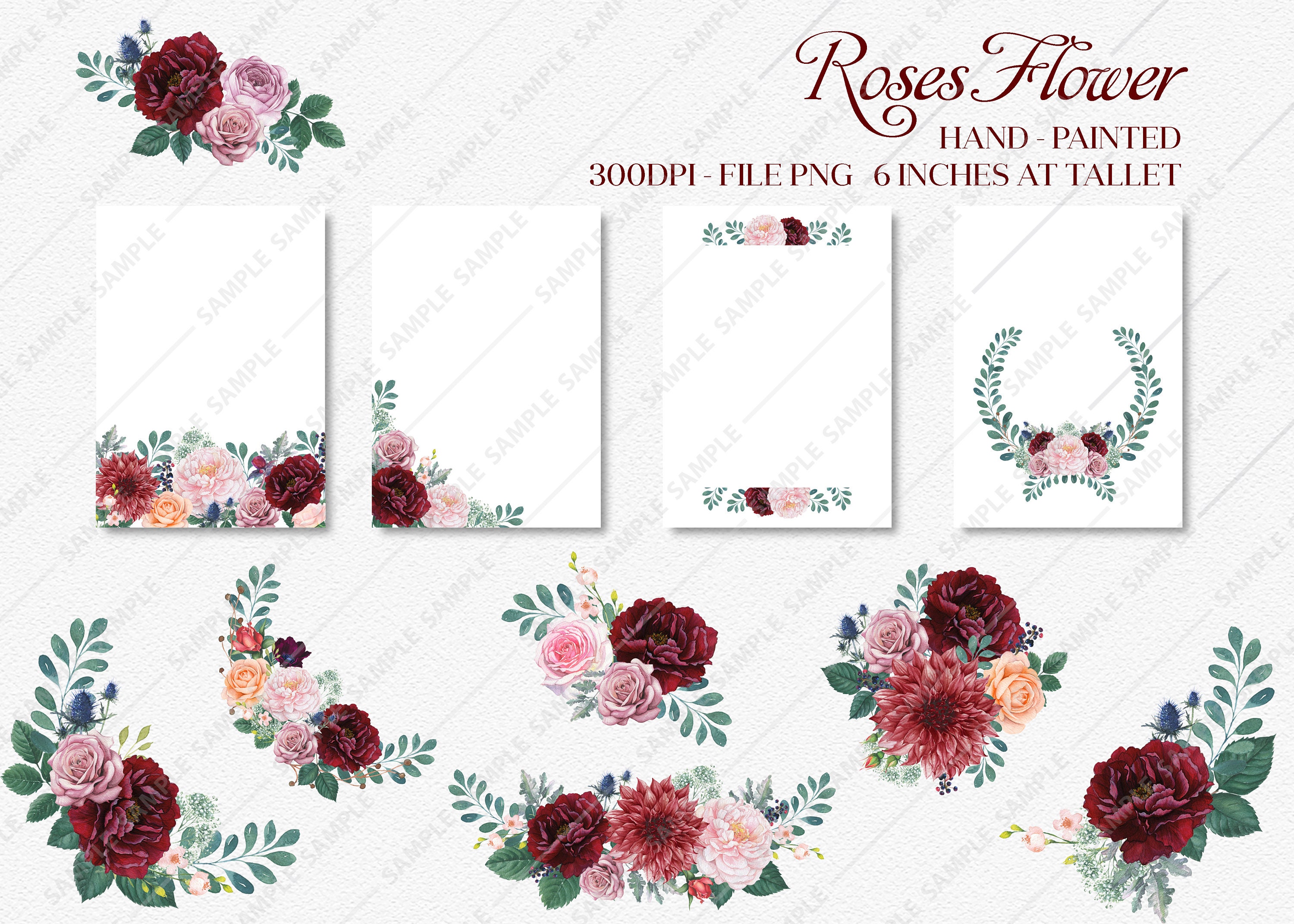 Marsala Flower Clipart,marsala Watercolor Flowers,boho Bordo Watercolor ...