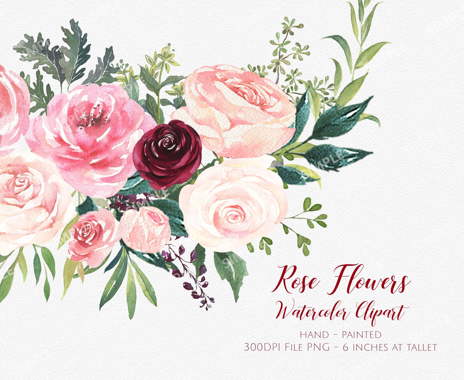 Marsala Flower Clipart,marsala Watercolor Flowers,boho Bordo Watercolor ...