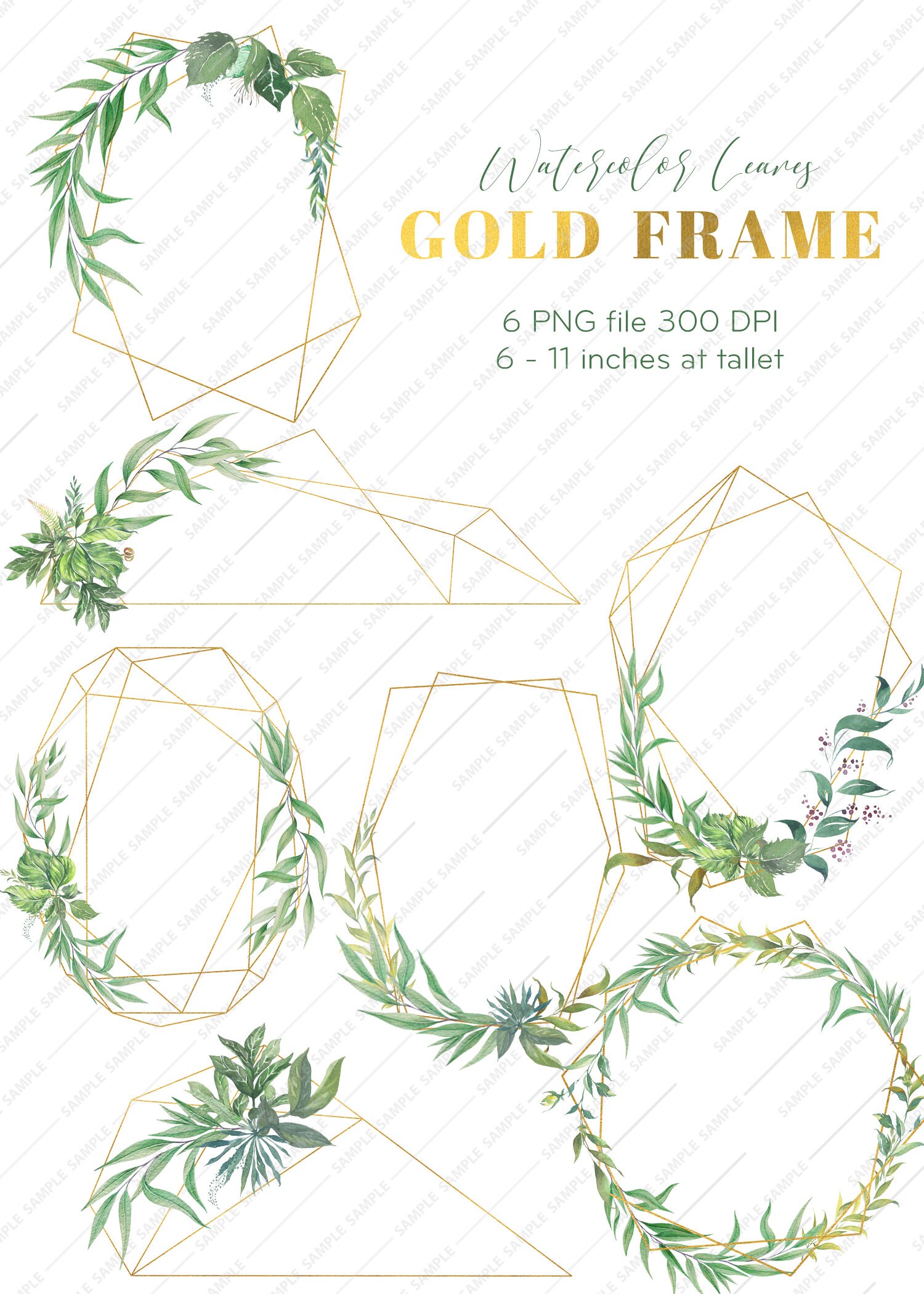 Clipart Frame Greenery,watercolor Greenery Geometric,frames Clip Art ...
