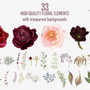 Element Marsala Flower Clipart,marsala Flowers,boho Bordo Watercolor ...