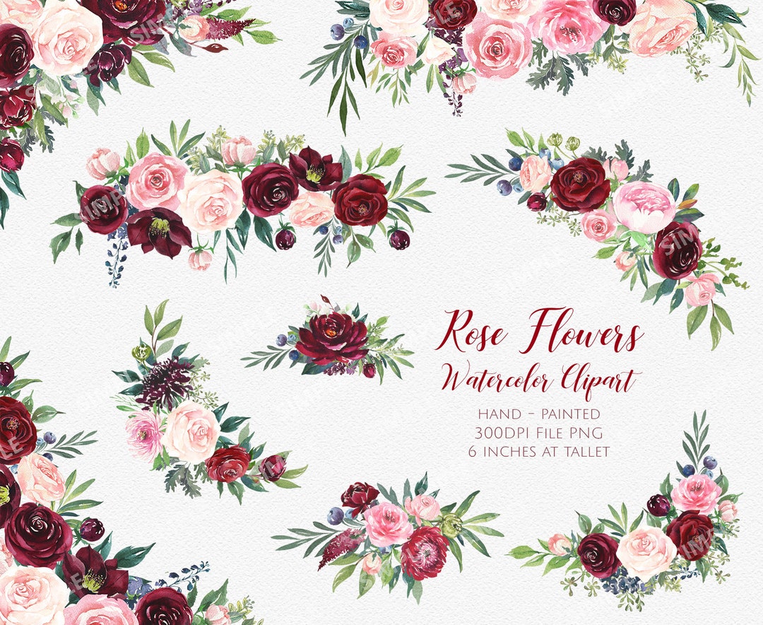 Marsala Flower Clipart,marsala Watercolor Flowers,boho Bordo Watercolor ...