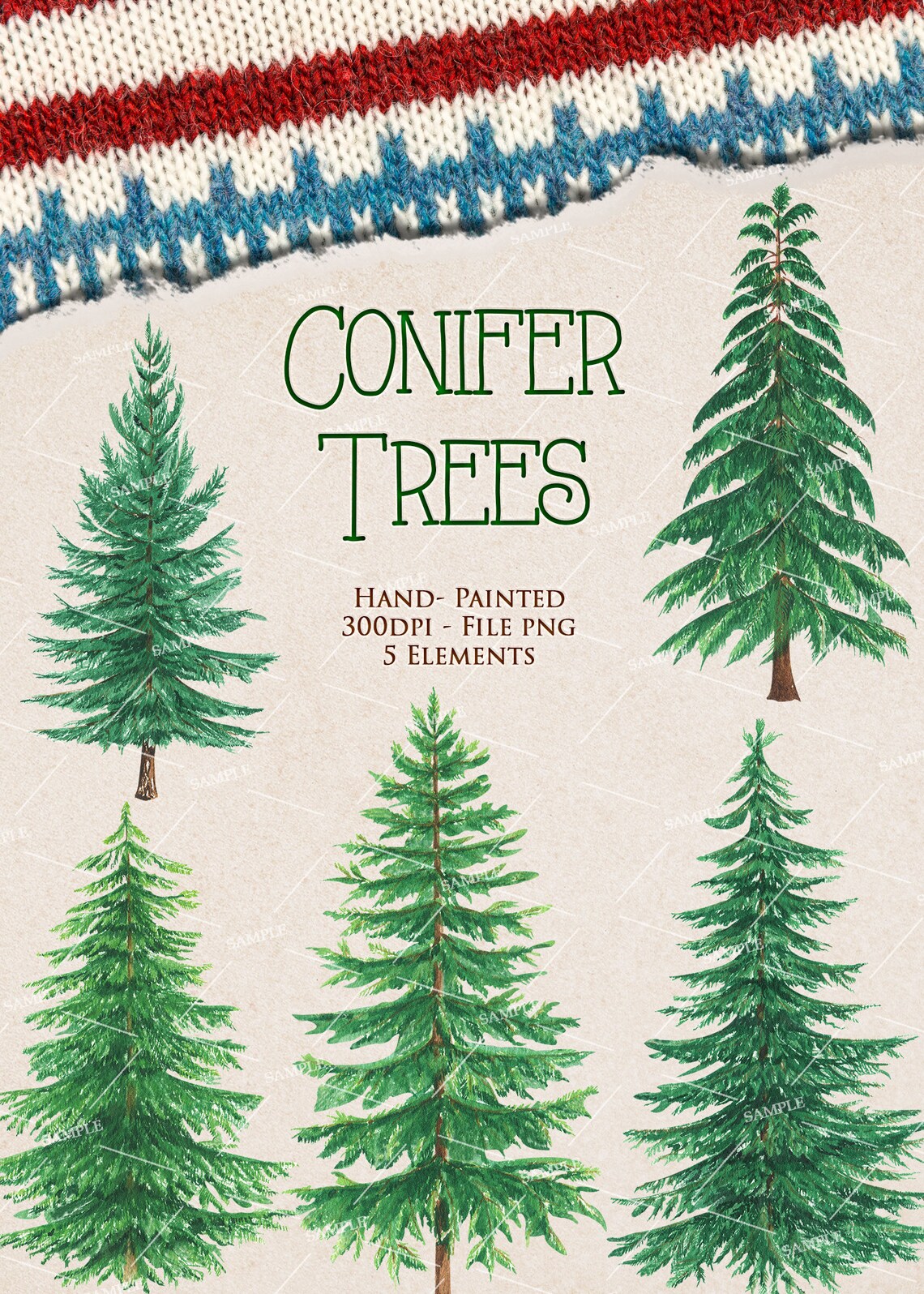 Christmas Clipart,watercolor Clipart Spruce, Pine,conifer Trees ...