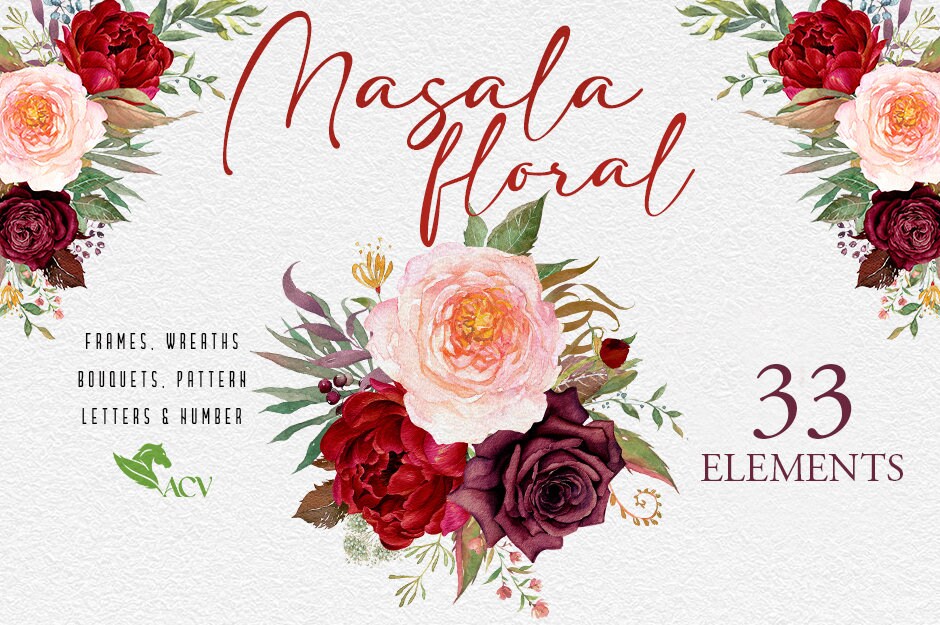 Element Marsala Flower Clipart,marsala Flowers,boho Bordo Watercolor ...