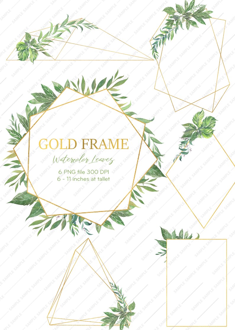 Clipart Frame Greenerywatercolor Greenery Geometricframes - Etsy