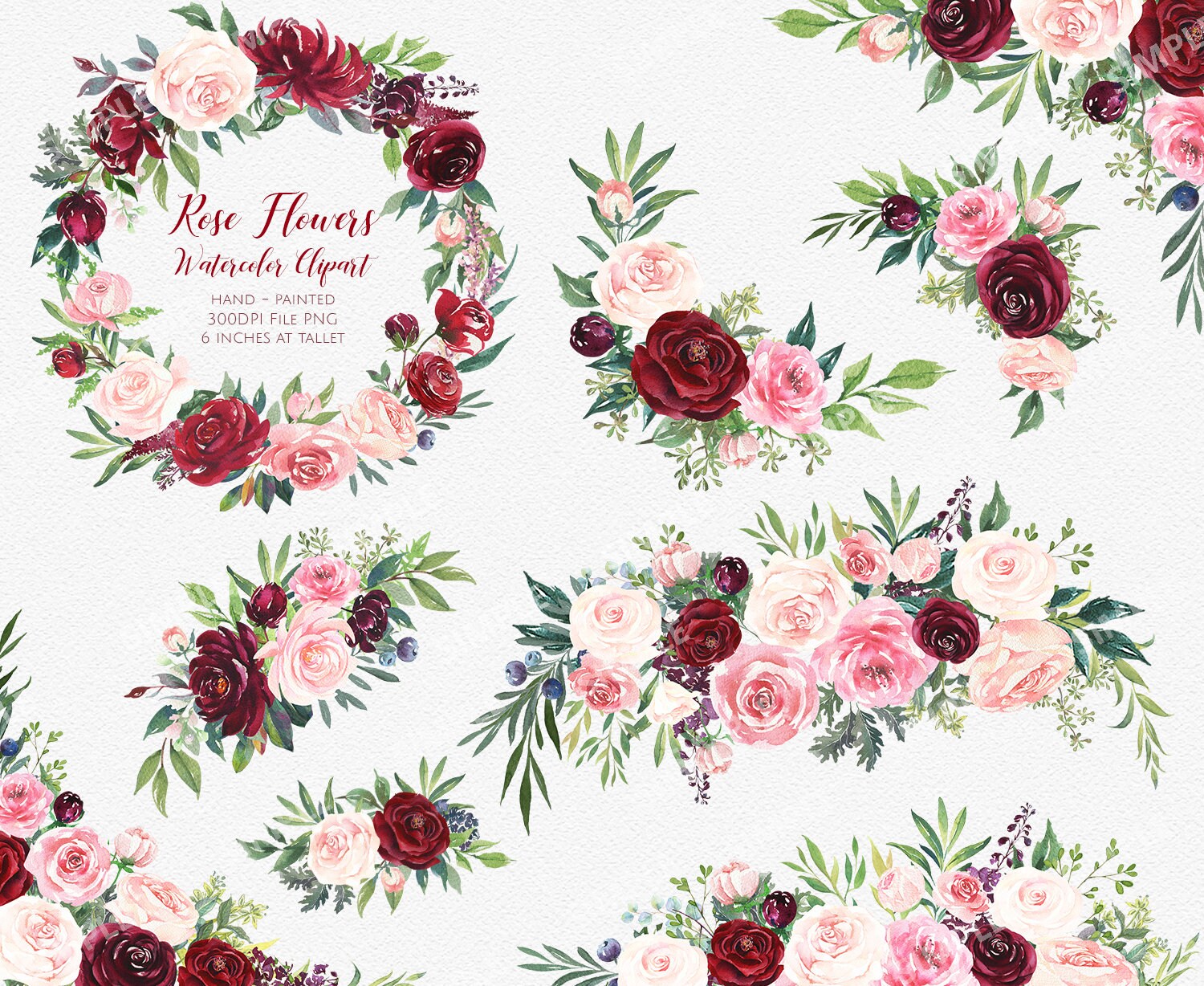 Marsala Flower Clipart,marsala Watercolor Flowers,boho Bordo Watercolor ...