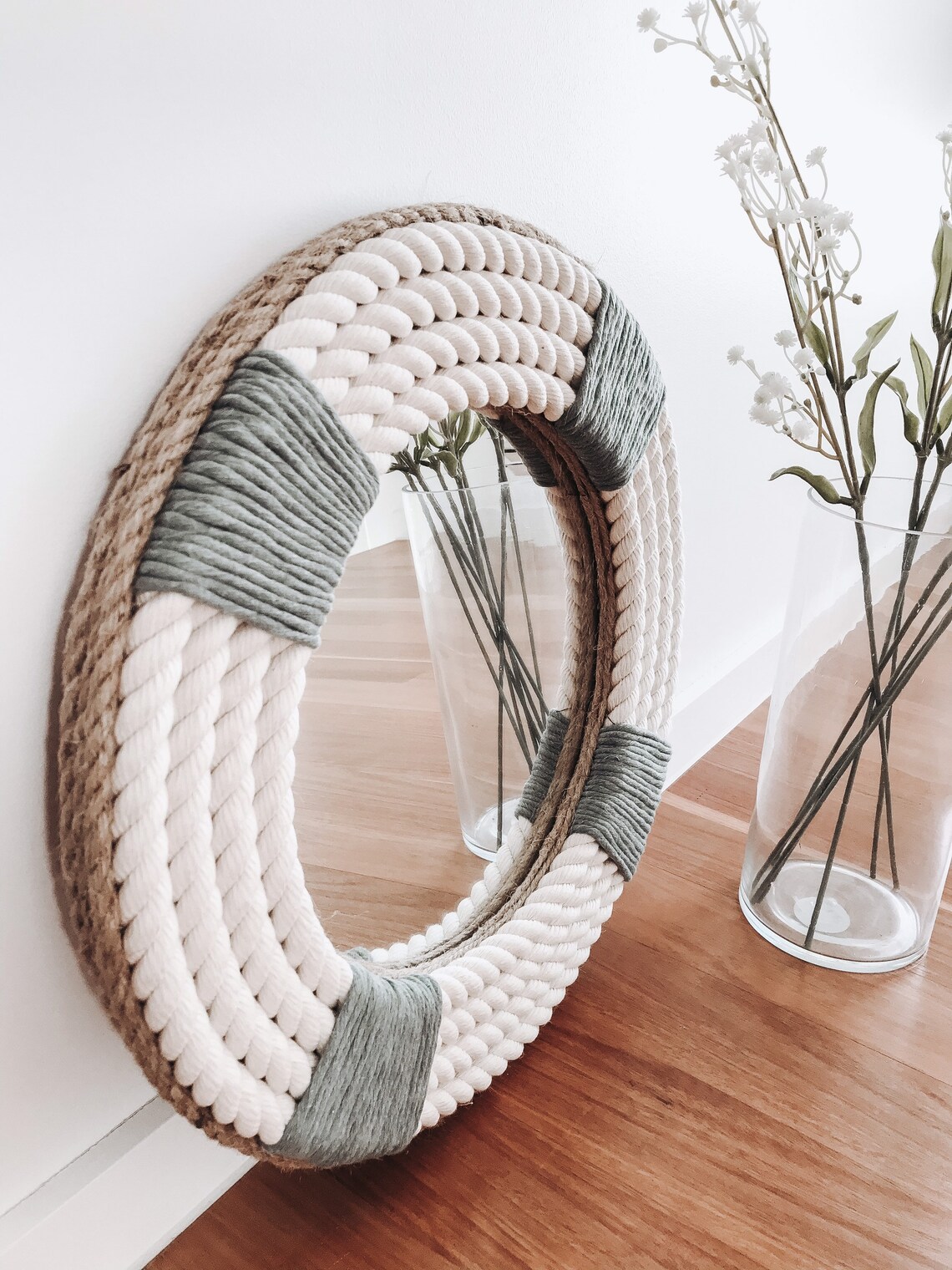 SMALL 41cm | 16inch GREEN Nautical Hampton Elegant Round Rope Mirror ...