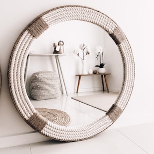 LARGE 80cm | 31.4inch Hampton Nautical Coastal Round Rope Mirror Home ...