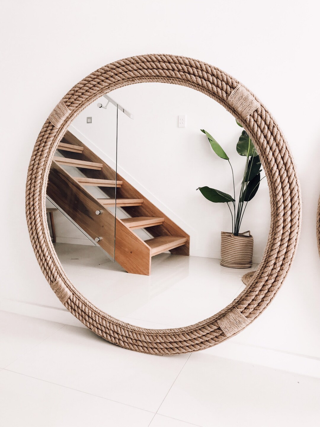 EXTRA LARGE | 90cm| 35.4” Nautical Hampton Coastal Round Rope Mirror ...