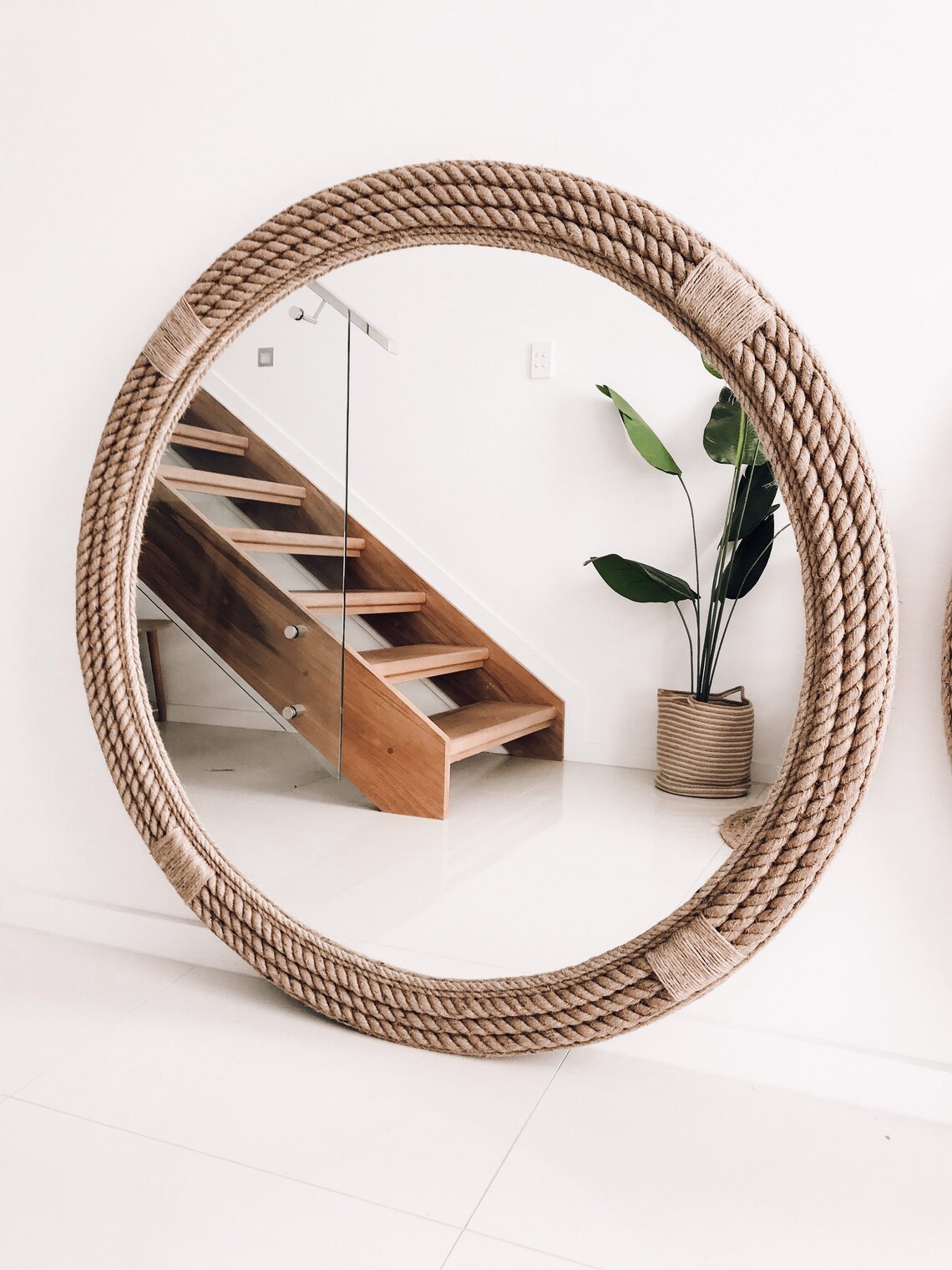 EXTRA LARGE | 90cm| 35.4” Nautical Hampton Coastal Round Rope Mirror ...
