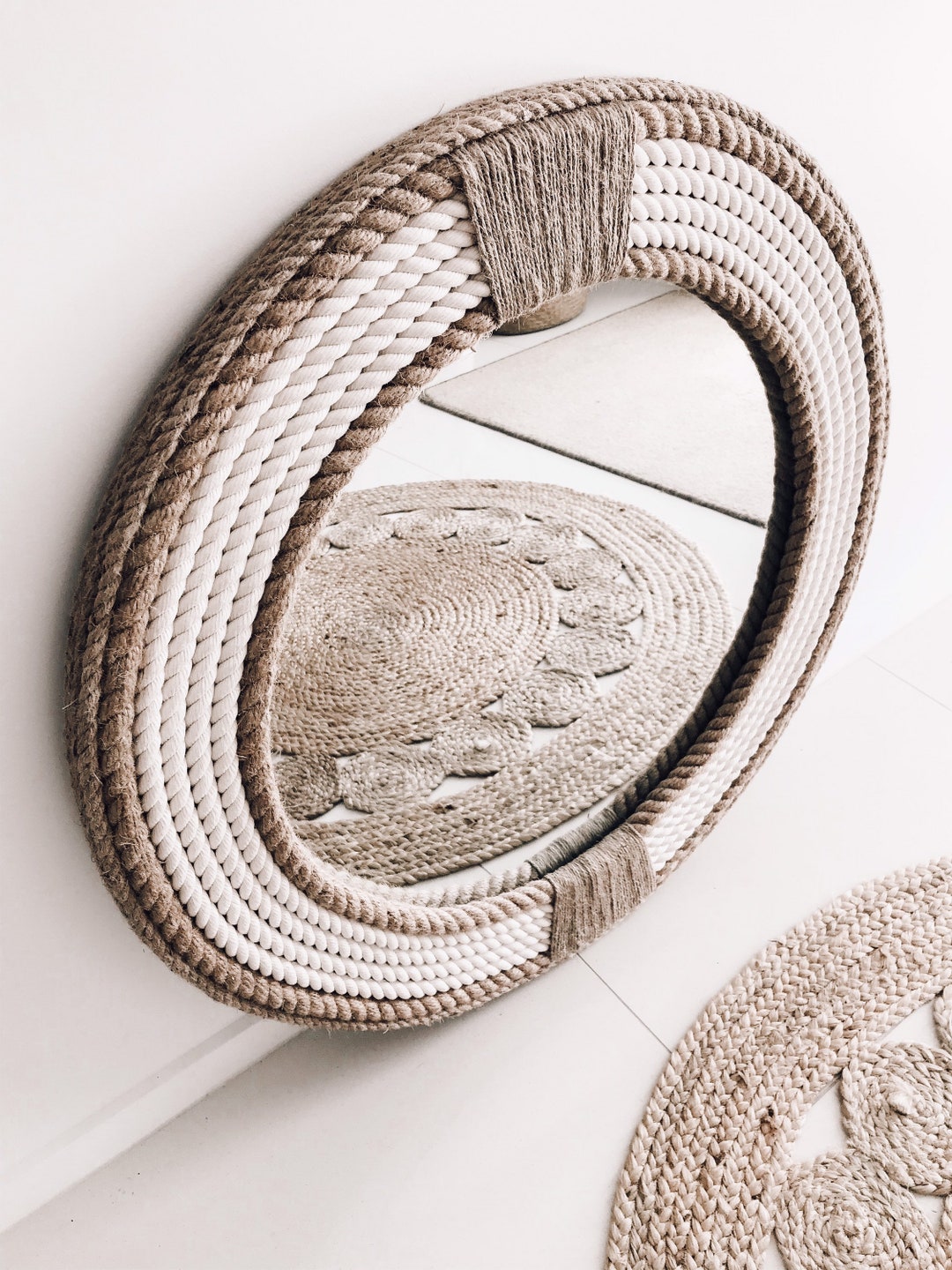 LARGE 80cm | 31.4inch Hampton Nautical Coastal Round Rope Mirror Home ...
