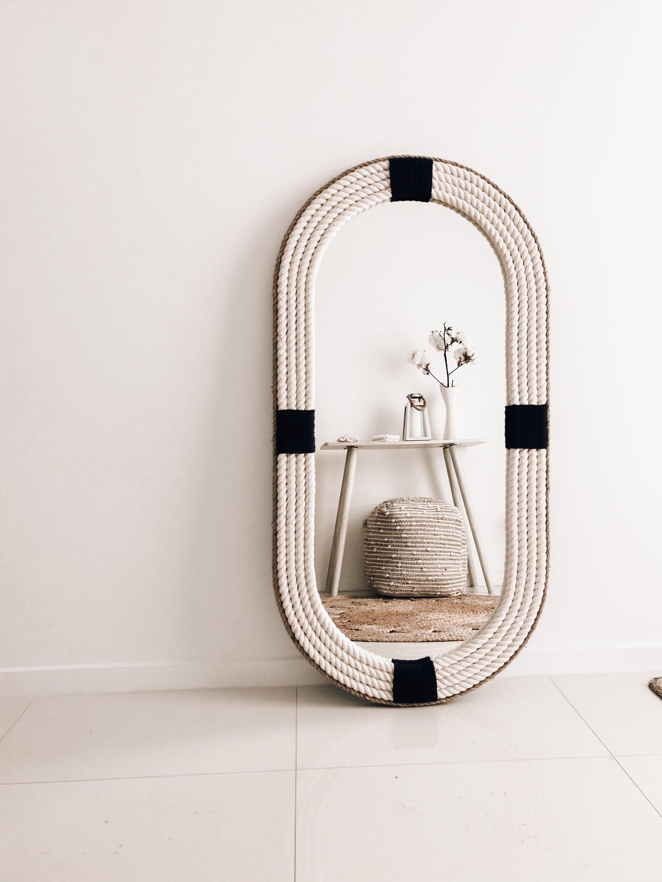 OVAL LARGE | 120cm X 60cm | OVAL Navy Nautical Hampton Coastal Rope ...