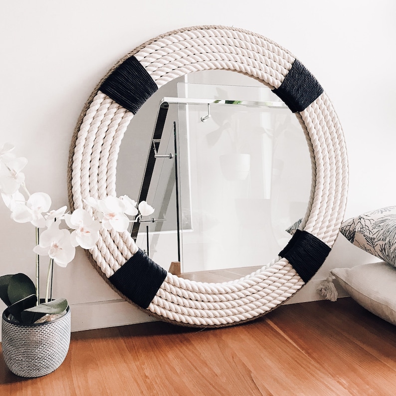 EXTRA LARGE 90cm | 35.4” NAVY Hampton Nautical Coastal Round Rope ...