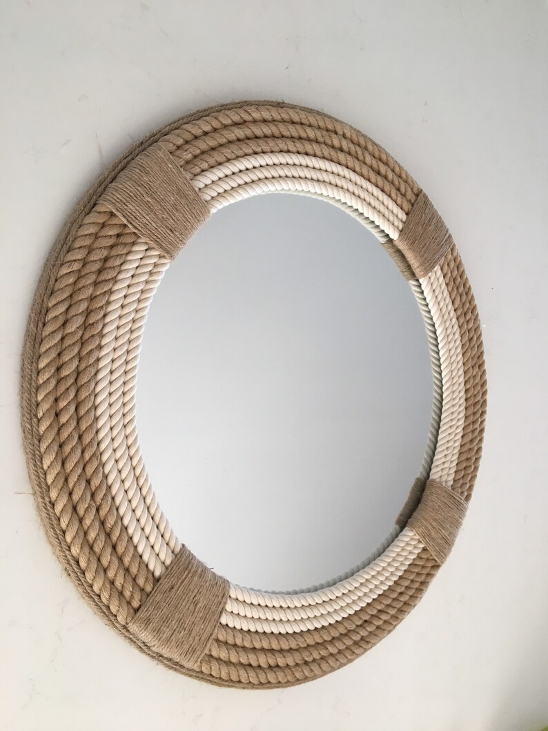 LARGE 80cm | 31.4inch Hampton Nautical Coastal Round Rope Mirror Home ...