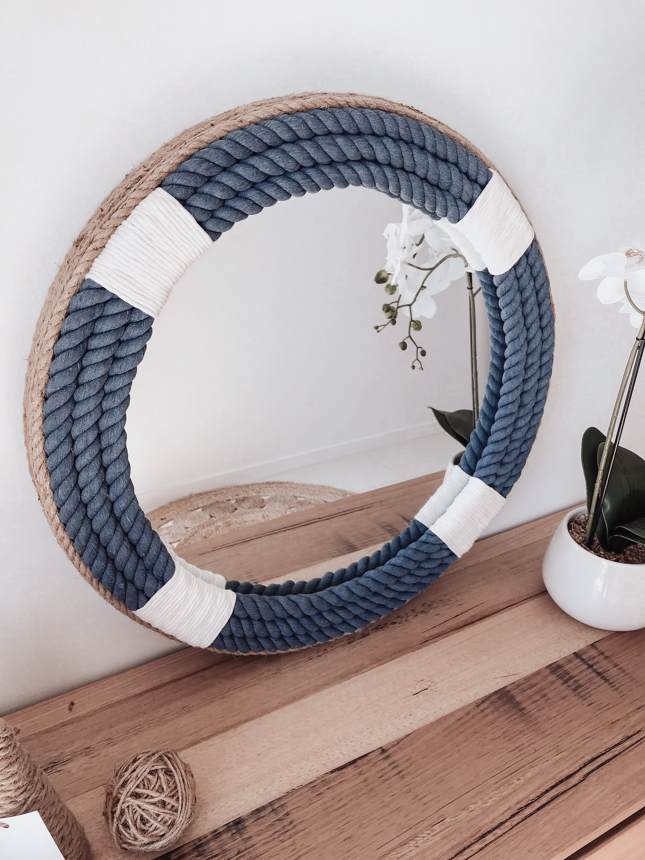 LARGE 80cm | 31.4inch BLUE Hampton Nautical Coastal Round Rope Mirror ...