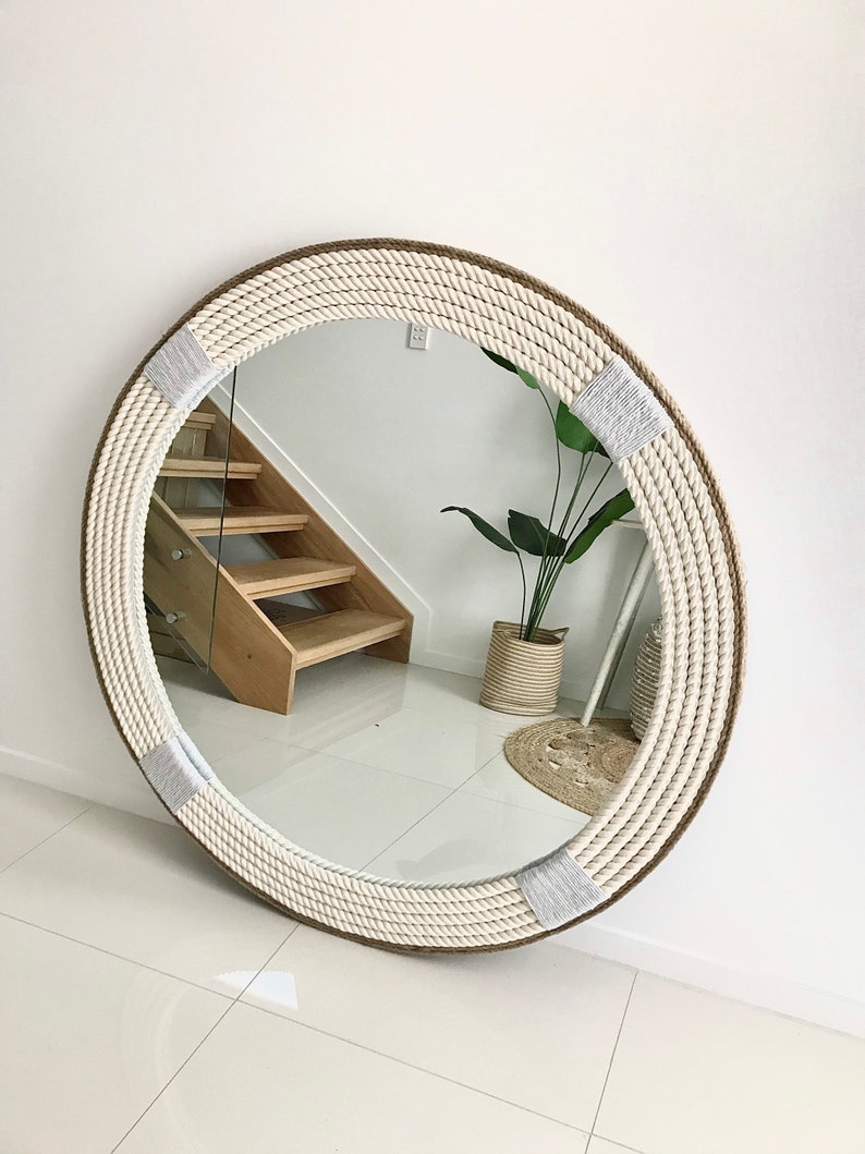 LARGE 80cm | 31.4inch GREY Hampton Nautical Coastal Round Rope Mirror ...