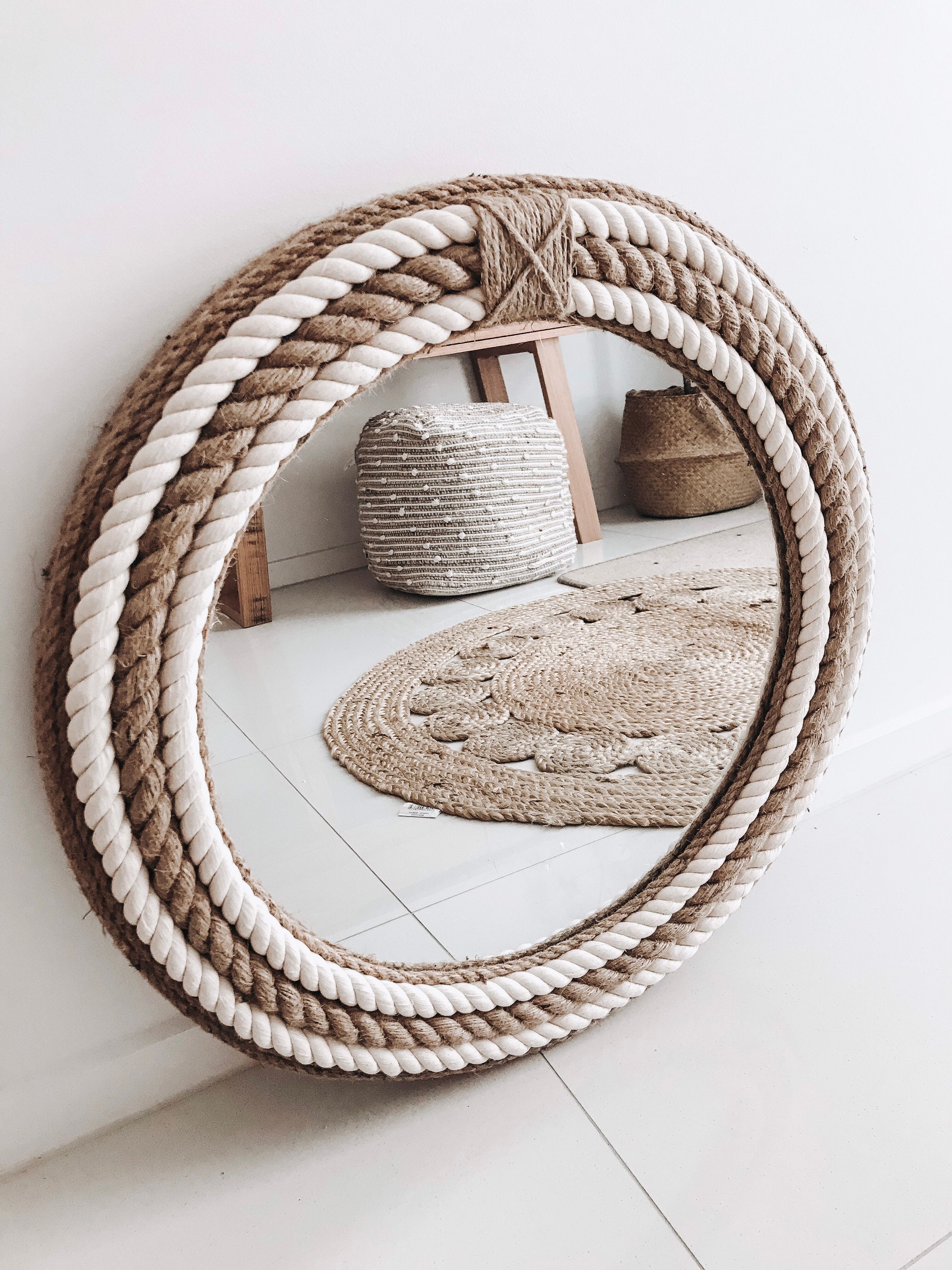 MEDIUM 60cm | 23.6" Nautical Hampton Coastal Round Rope Mirror Twisted ...