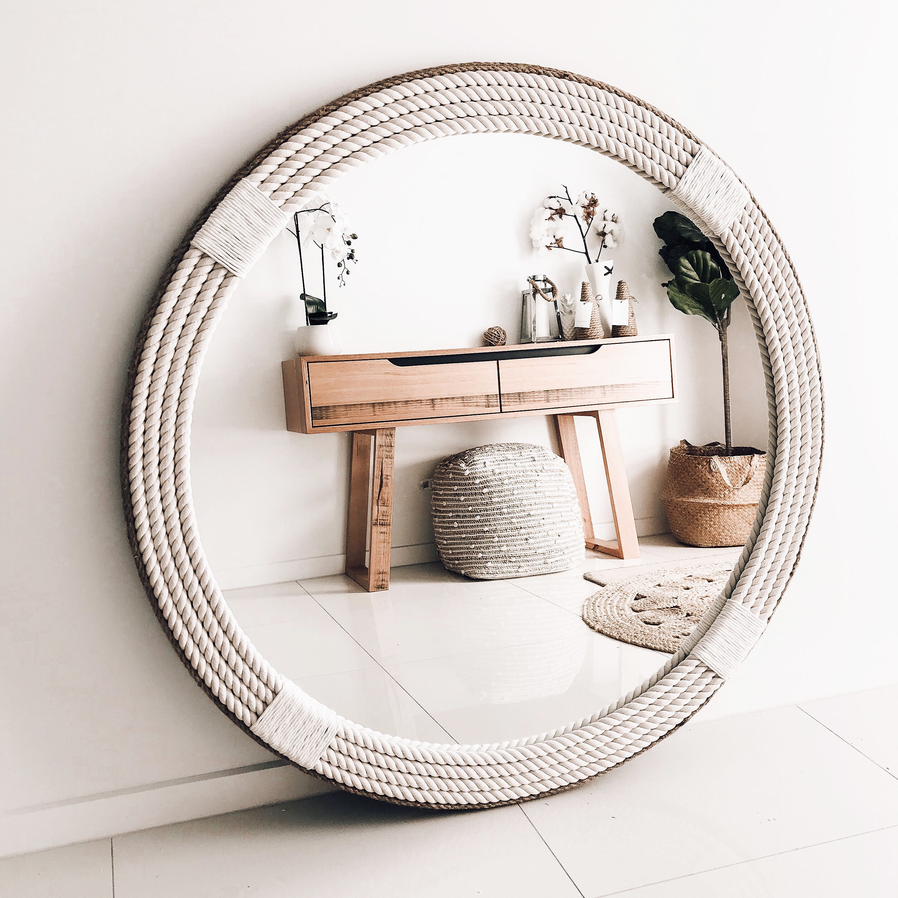 EXTRA LARGE | 90cm | 35.4” Nautical Hampton Coastal ALL Natural White ...