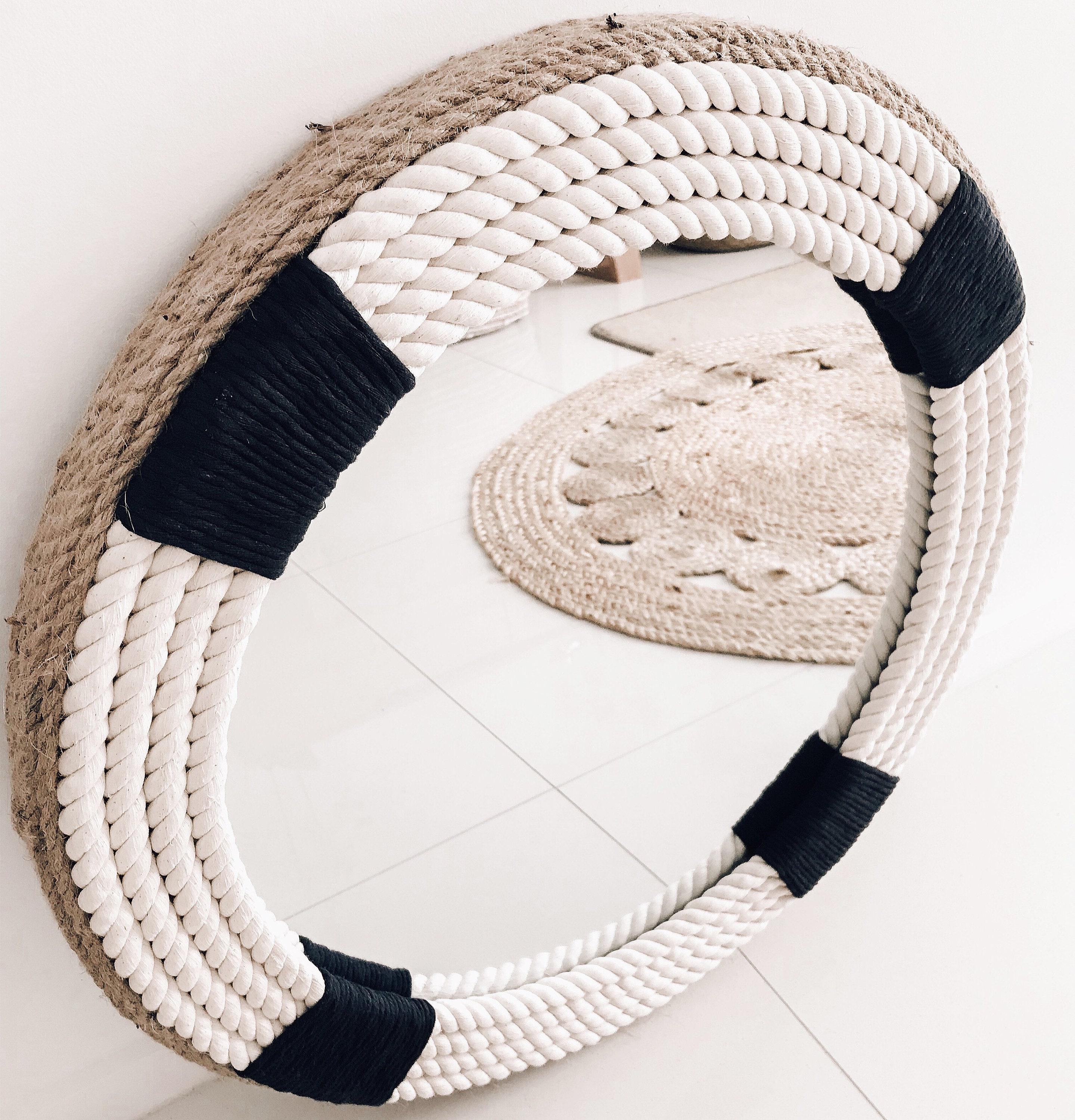 EXTRA LARGE 90cm | 35.4” NAVY Hampton Nautical Coastal Round Rope ...