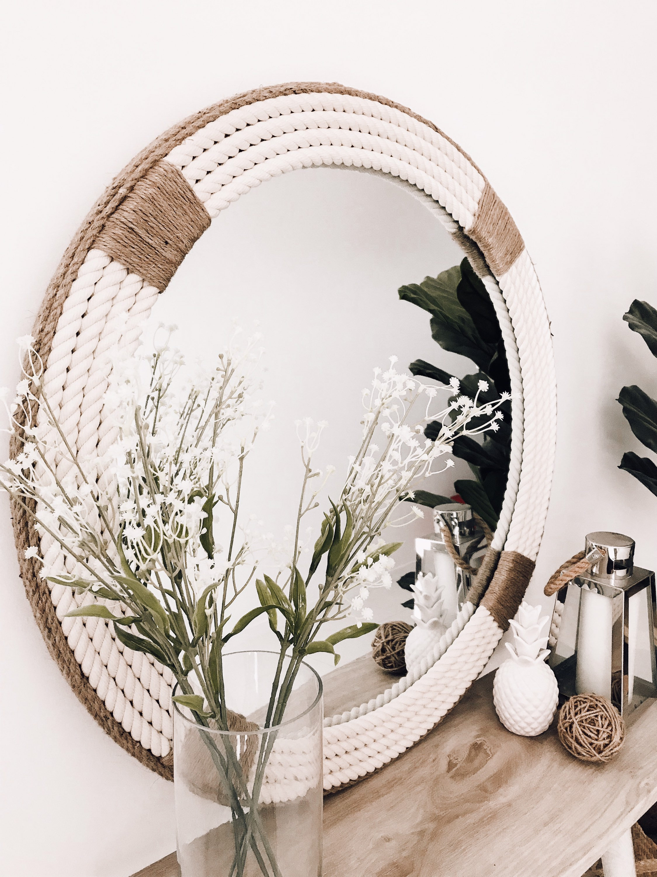LARGE 80cm | 31.4inch Hampton Nautical Coastal Round Rope Mirror Home ...
