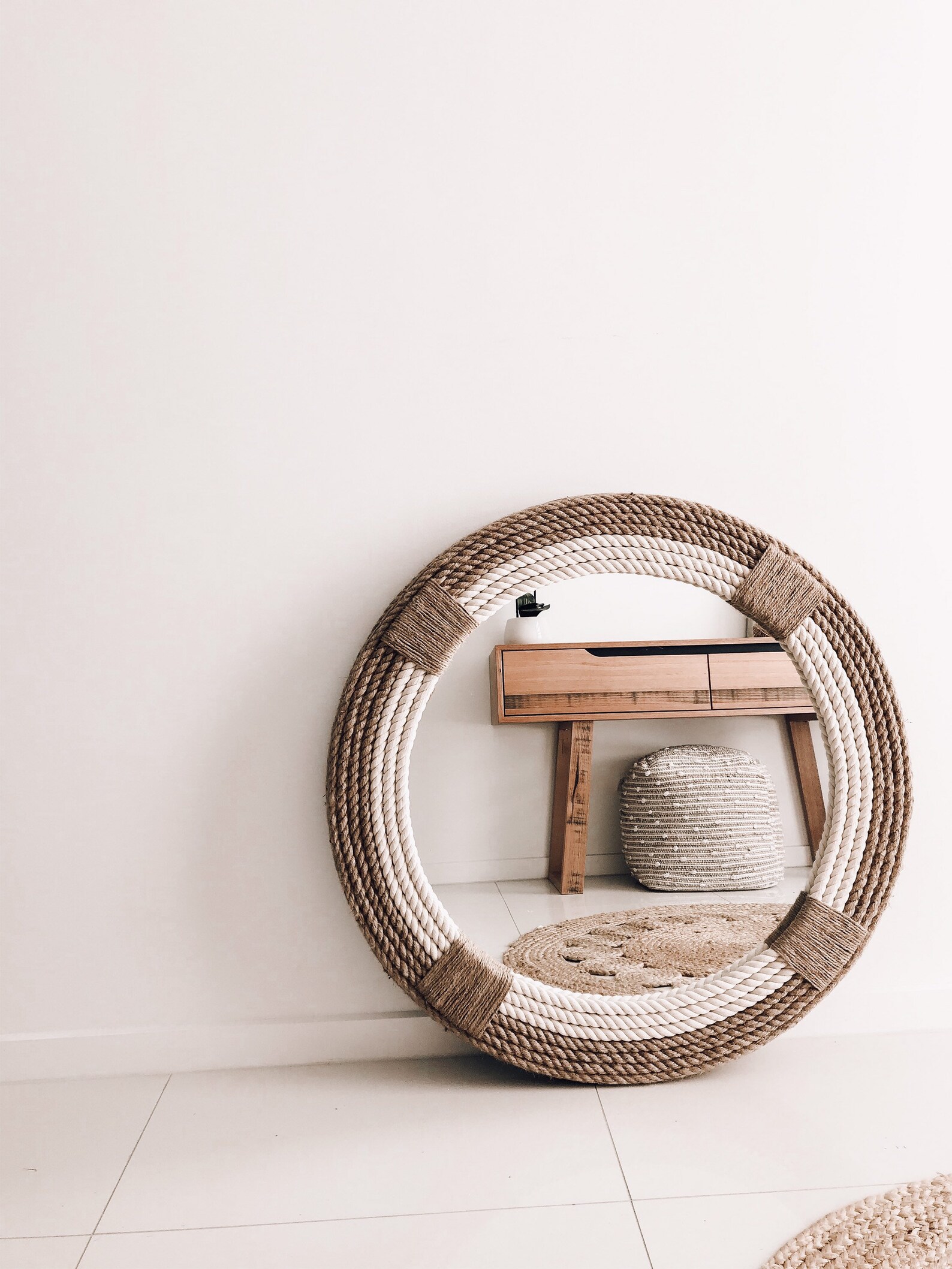 LARGE 80cm | 31.4inch Hampton Nautical Coastal Round Rope Mirror Home ...