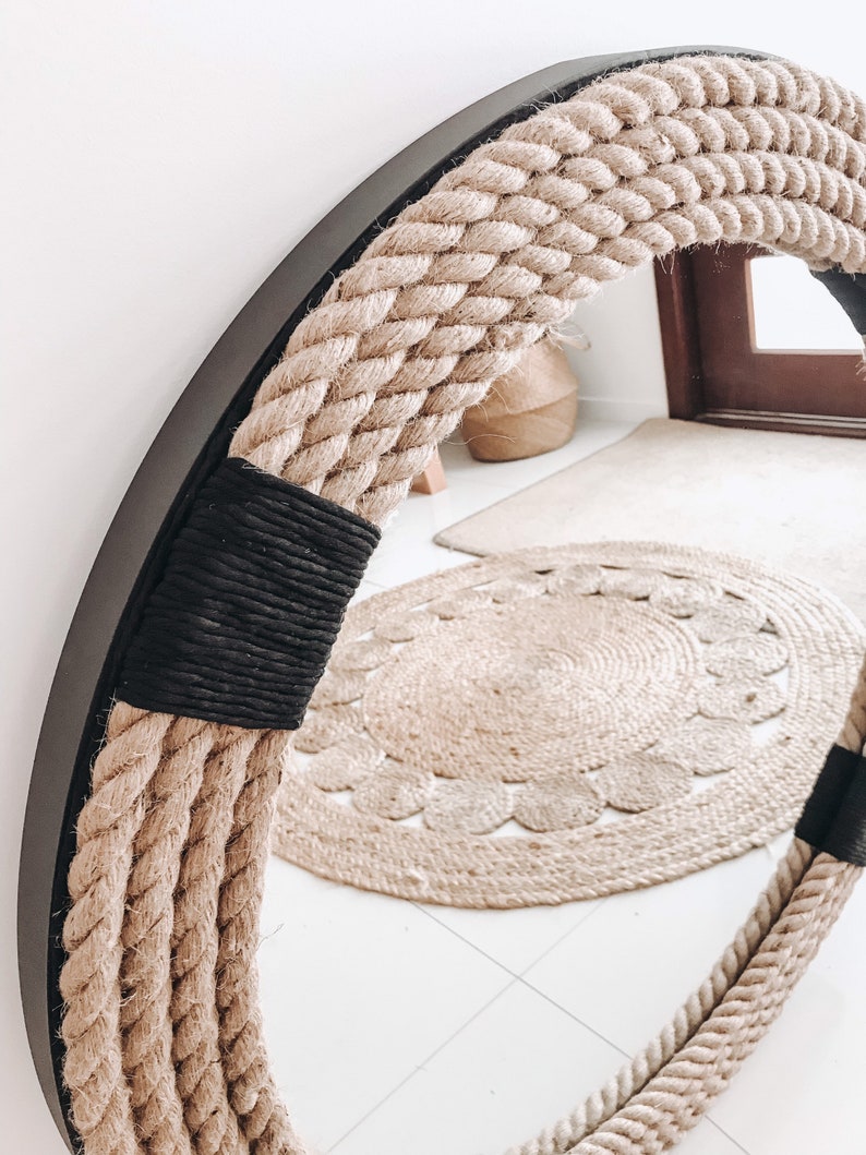 LARGE 80cm 31.4inch Hampton Nautical Coastal Round Rope Mirror Home ...