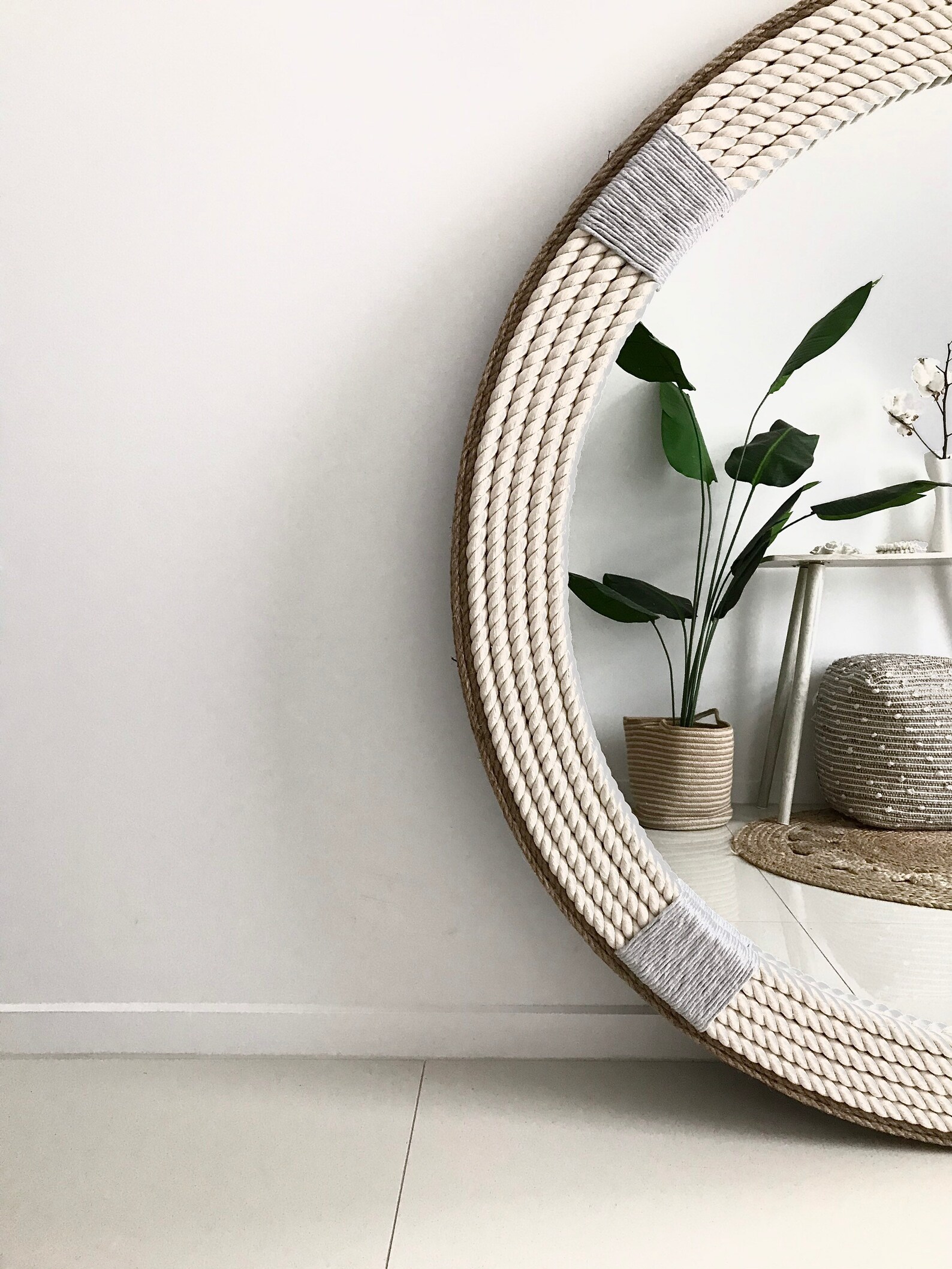 LARGE 80cm | 31.4inch GREY Hampton Nautical Coastal Round Rope Mirror ...