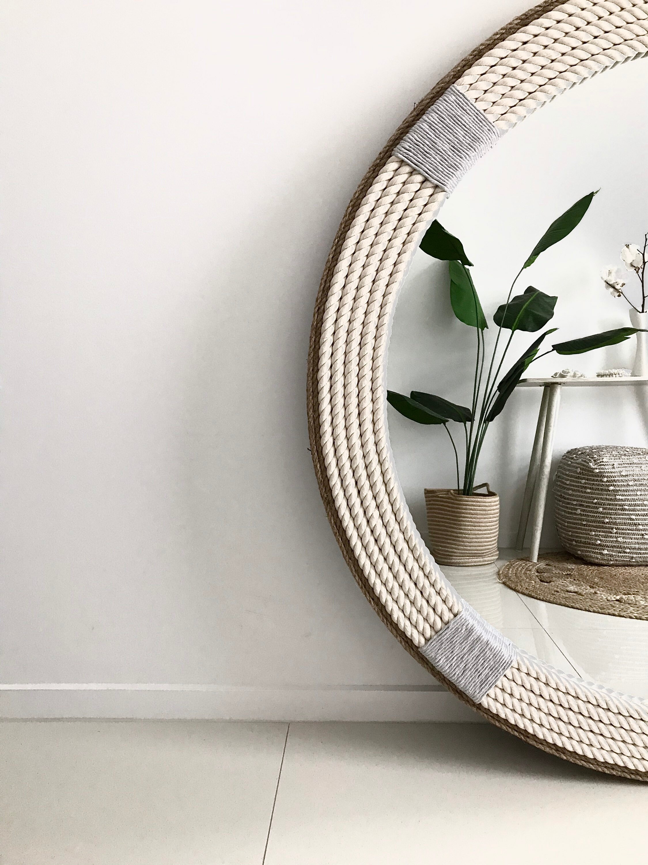 LARGE 80cm | 31.4inch GREY Hampton Nautical Coastal Round Rope Mirror ...